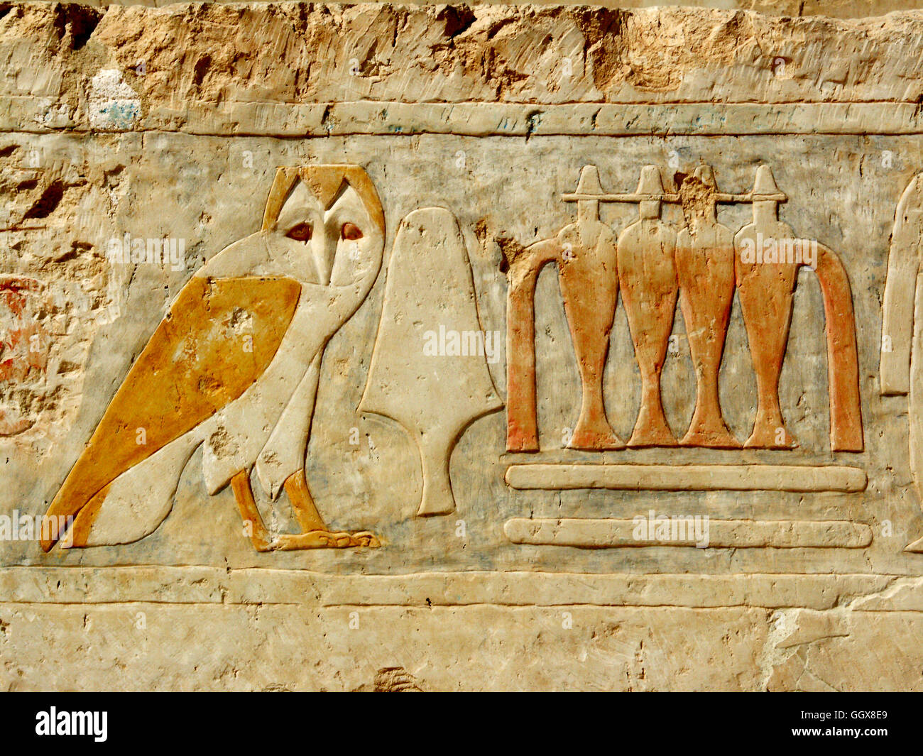 Owl and water jar hieroglyph characters on the Mortuary Temple of ...
