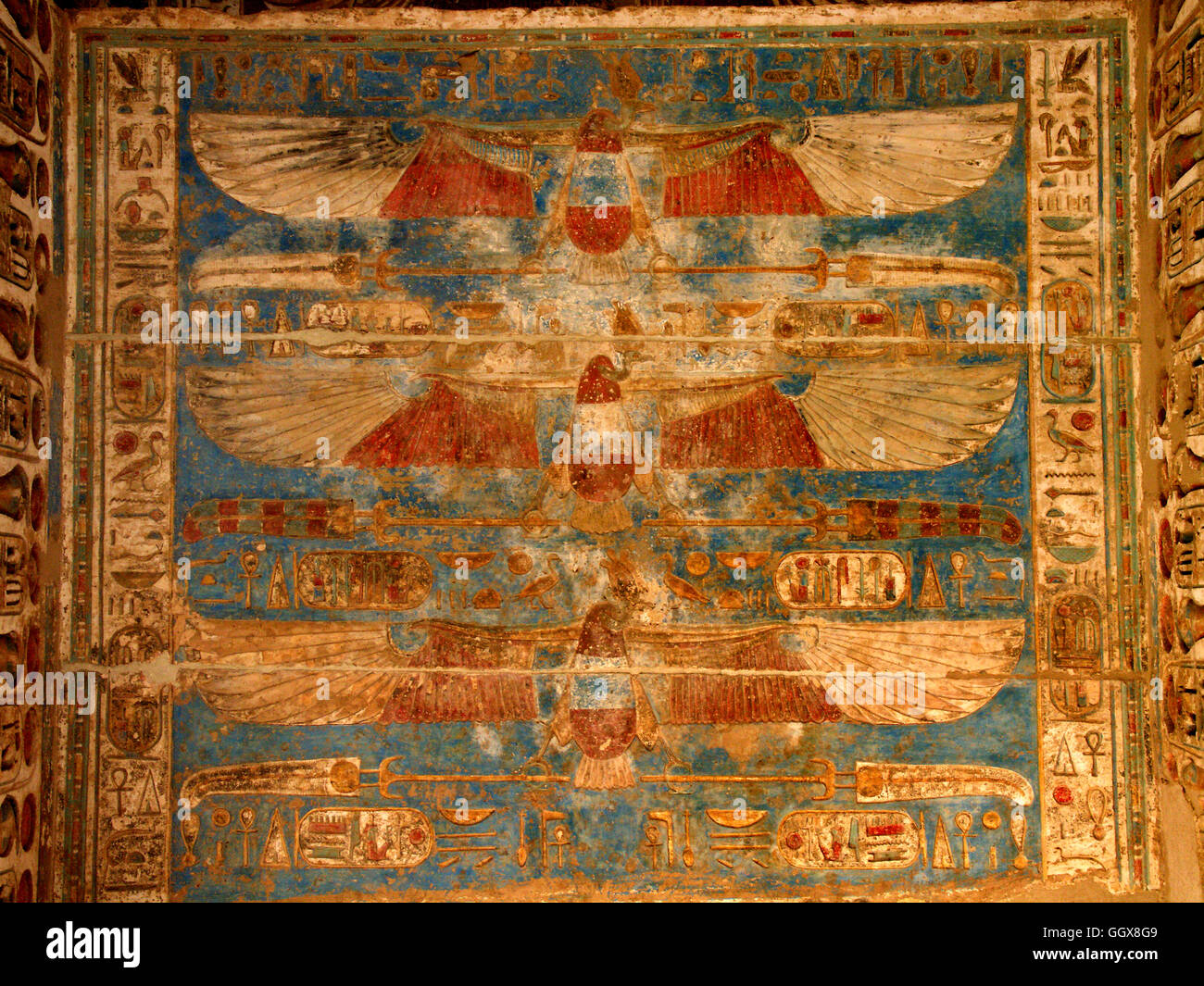 Decorated ceiling of a door lintel in the mortuary temple of Ramessis ...
