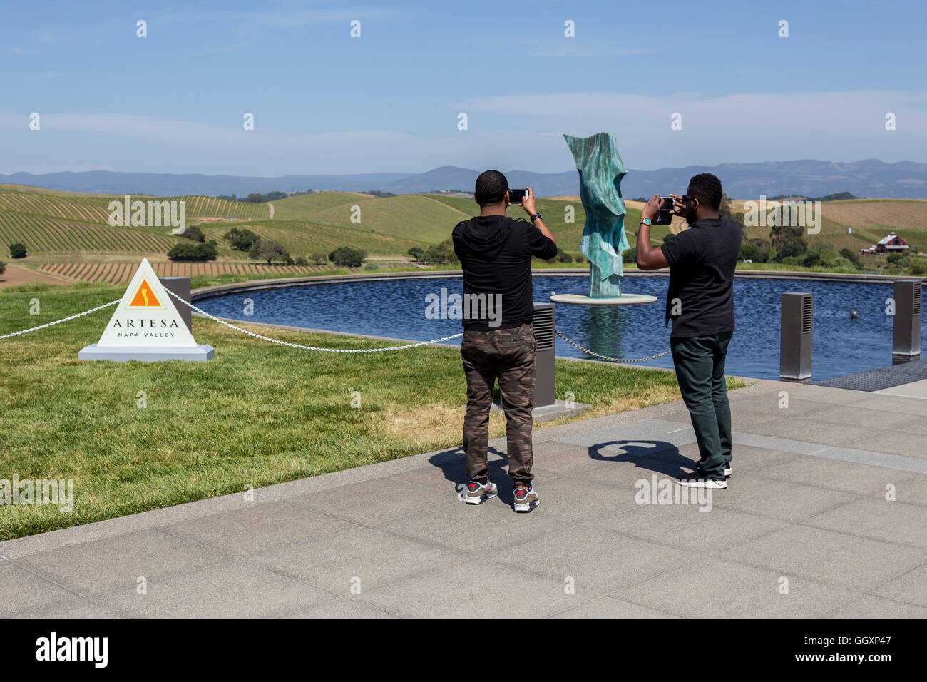 reflecting pool, statue by Gordon Huether, Artesa Vineyards and Winery ...