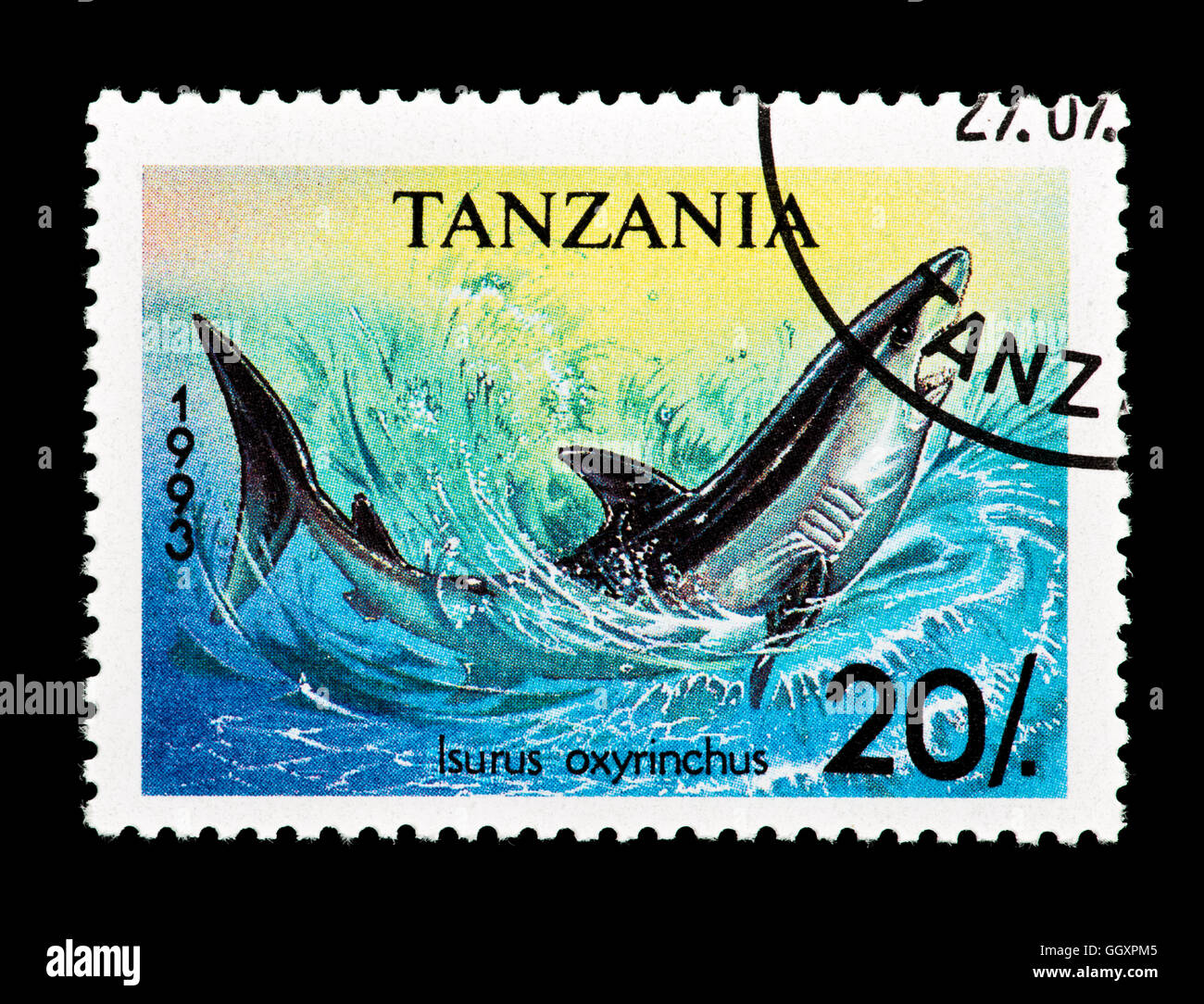 Postage stamp from Tanzania depicting shortfin mako shark (Isurus ...