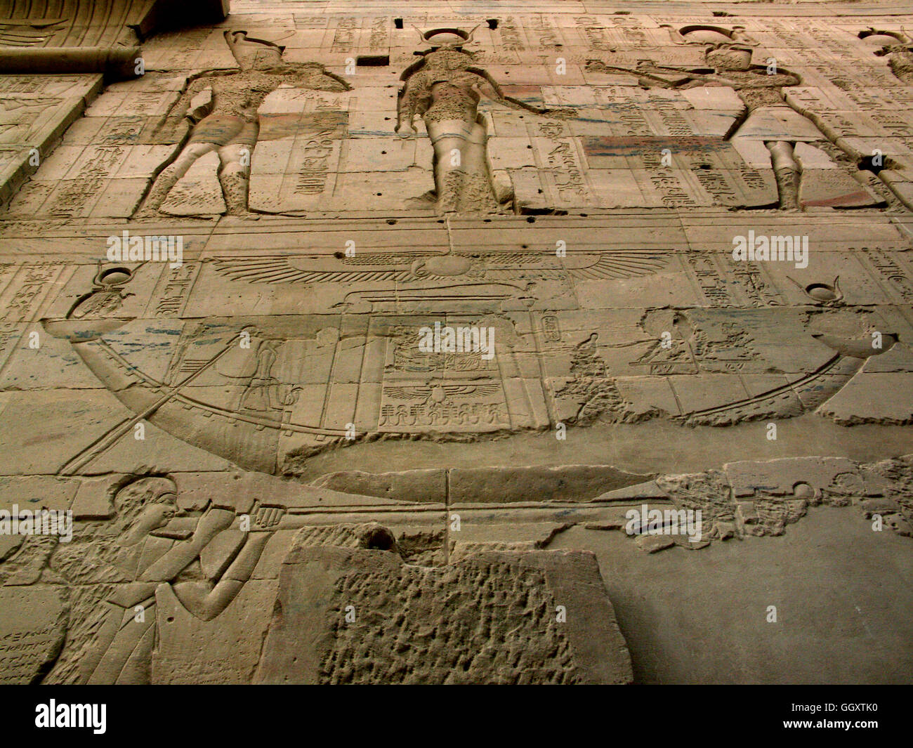 Wall relief of solar boat. The Ptolemaic Temple of Philae at Aswan ...