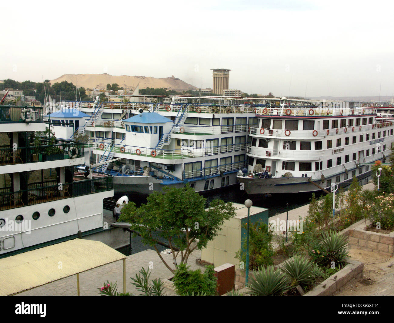 Nile River cruise ships docked at the corniche du Nile in Aswan – Egypt ...