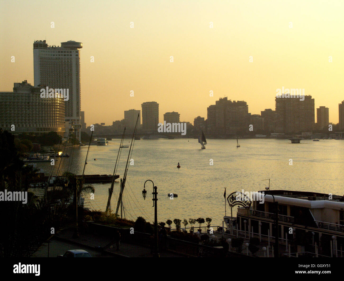 Nile sunset view from the Intercontinental Hotel in Cairo – Egypt Stock ...