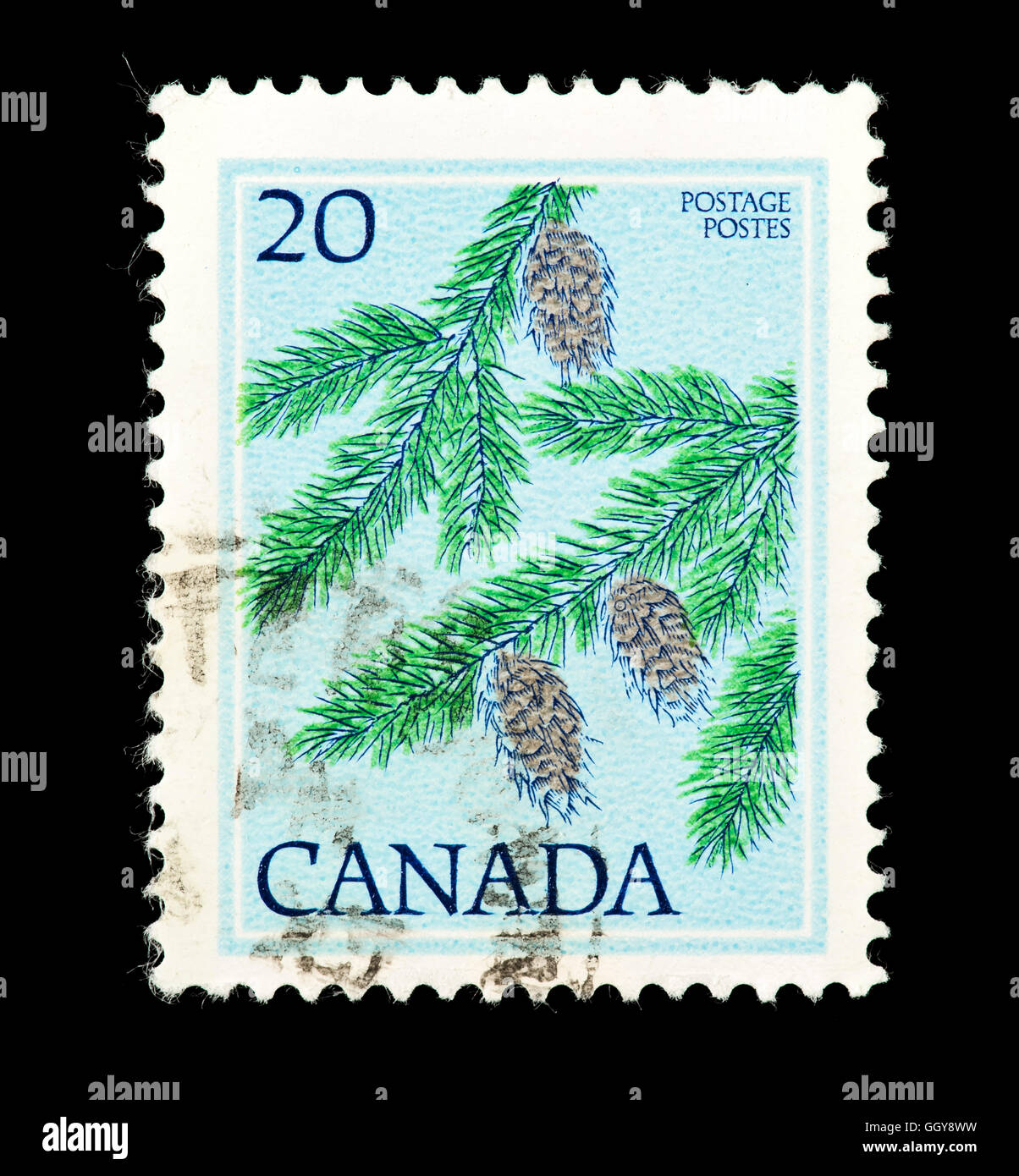 Postage stamp from Canada depicting conifer branches and cones Stock ...