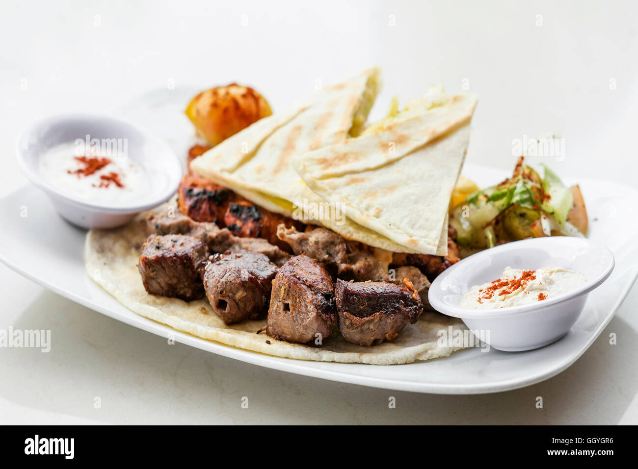 traditional middle eastern food mixed bbq barbecue grilled meat platter ...