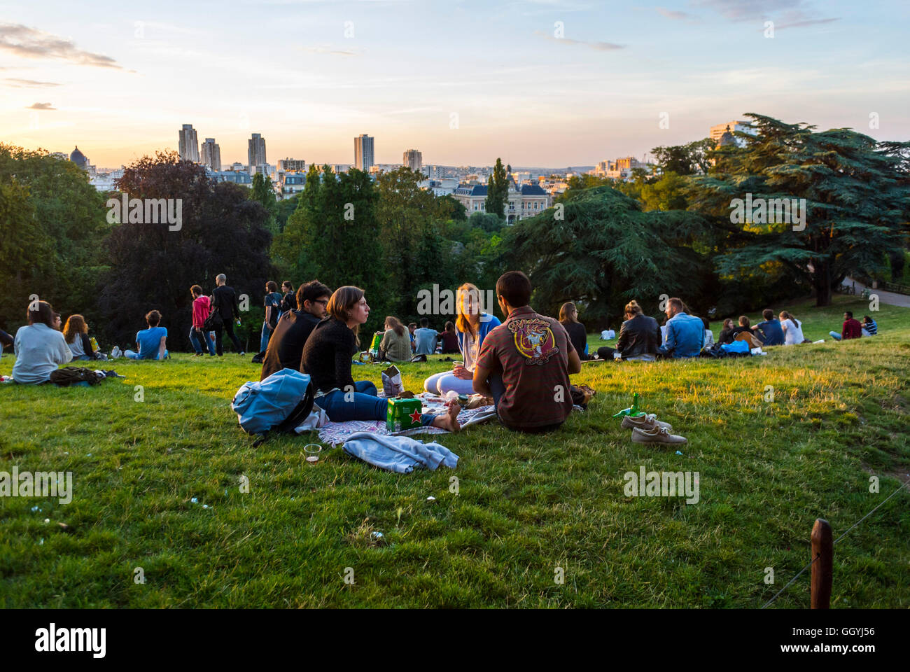 Paris, France, Groups of French People Picnic in Public Park, Parc des ...