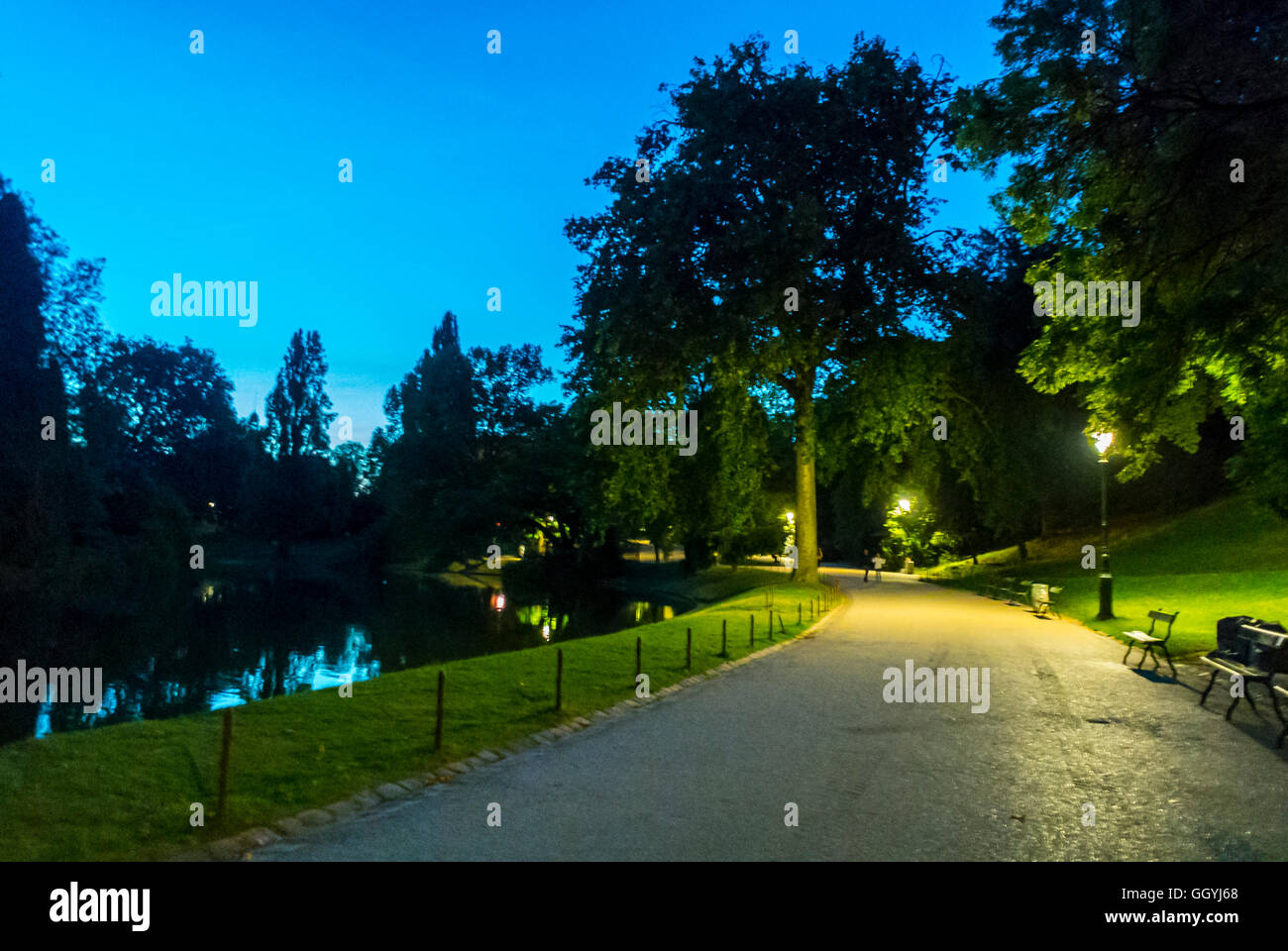 Paris, France, Empty, Landscape Scenic with Path in Public Urban Park ...