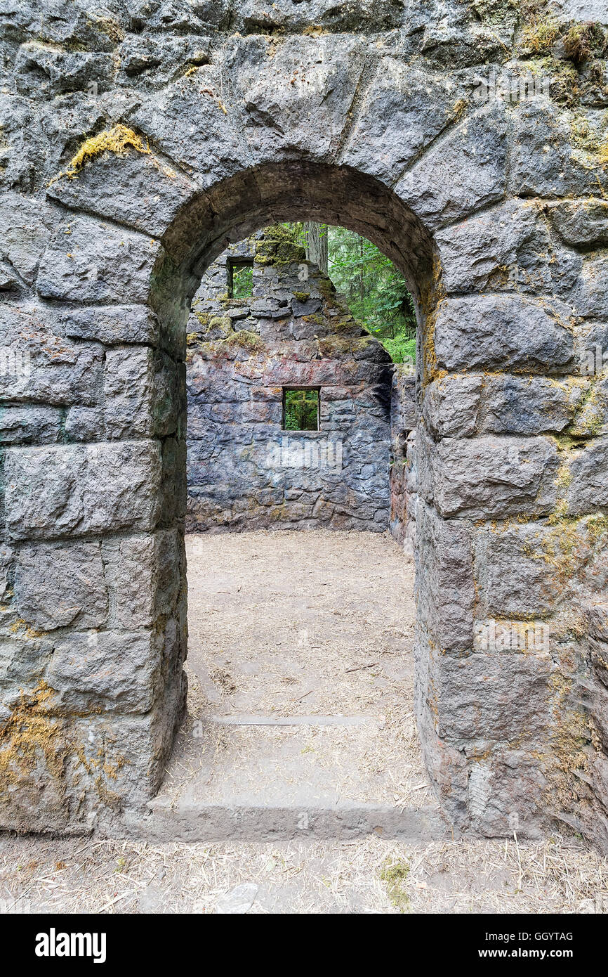 Abandoned stone castle house arch doorway at Wildwood Trail in Forest ...