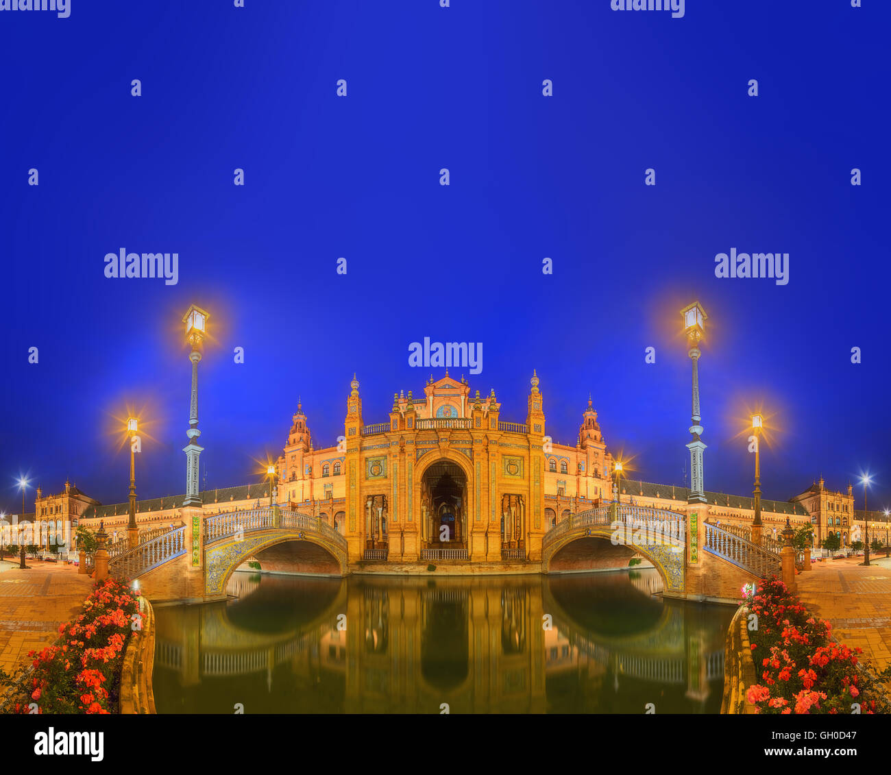 View of bridges and lights in Spain Square at evening, landmark in ...