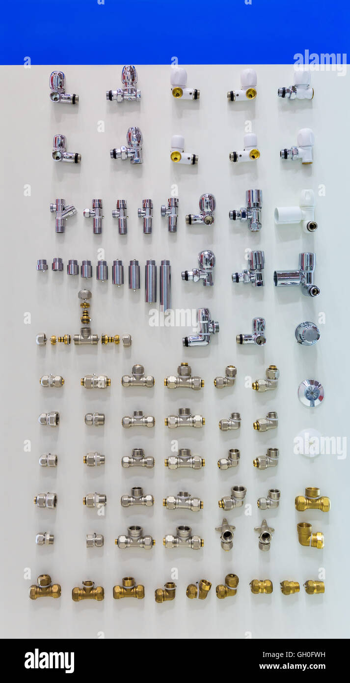 Set of pipe fittings and fixturing components Stock Photo - Alamy