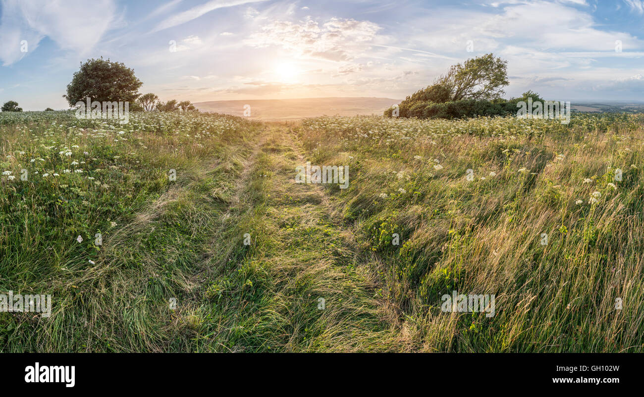 Beautiful sunset landscape image over English rolling countryside Stock ...