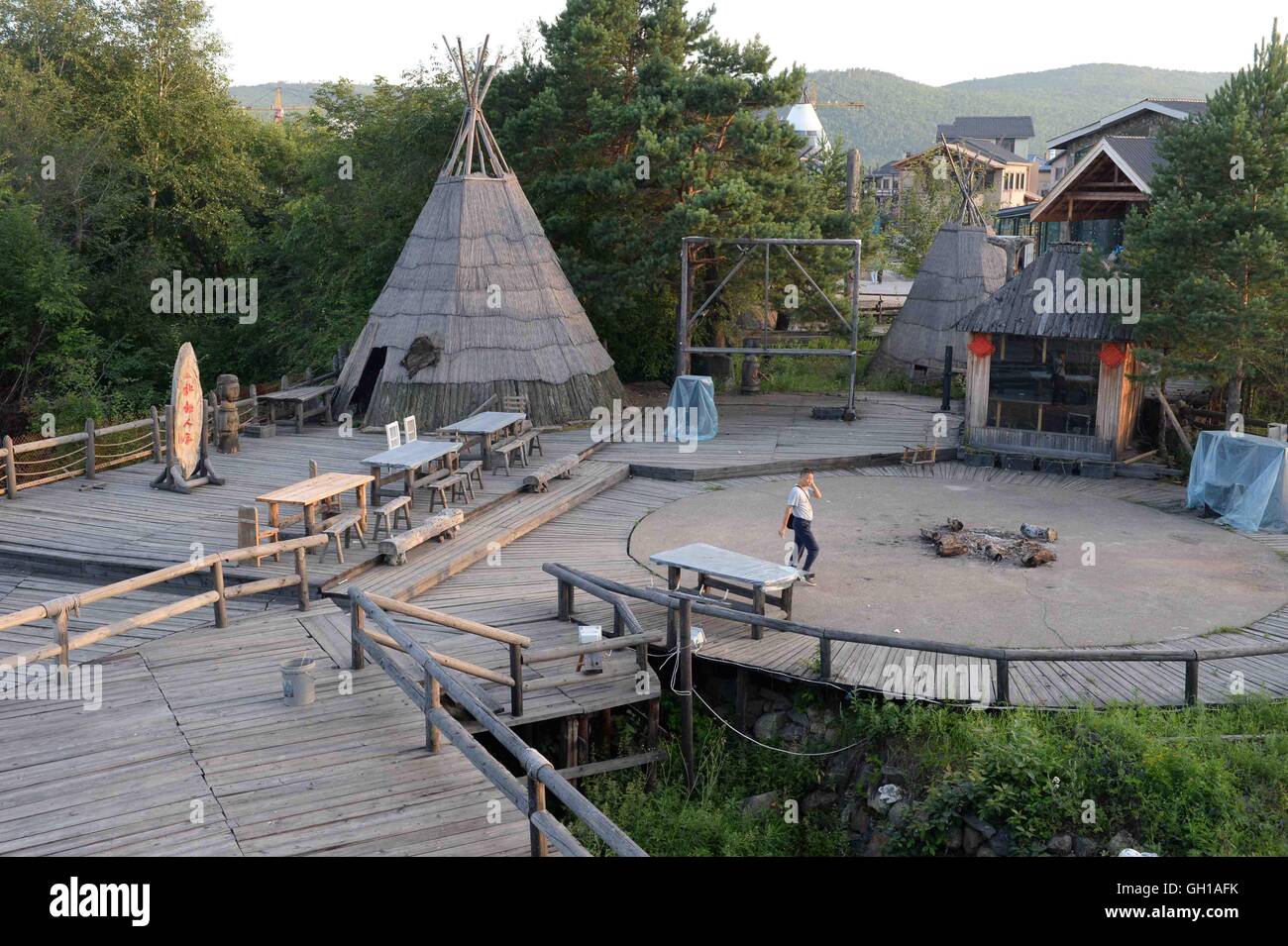 Mohe. 5th Aug, 2016. Photo taken on Aug. 5, 2016 shows a plaza in Beiji ...