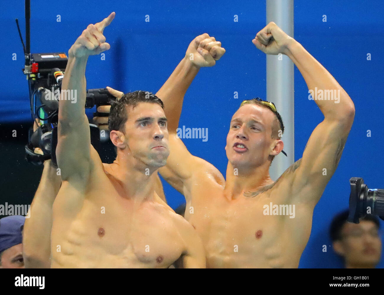 Rio de Janeiro, Brazil. 7th Aug, 2016. Michael Phelps (L) and Caleb ...