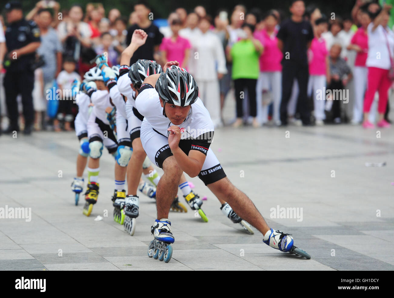 Fuyang, China's Anhui Province. 8th Aug, 2016. People practice roller ...