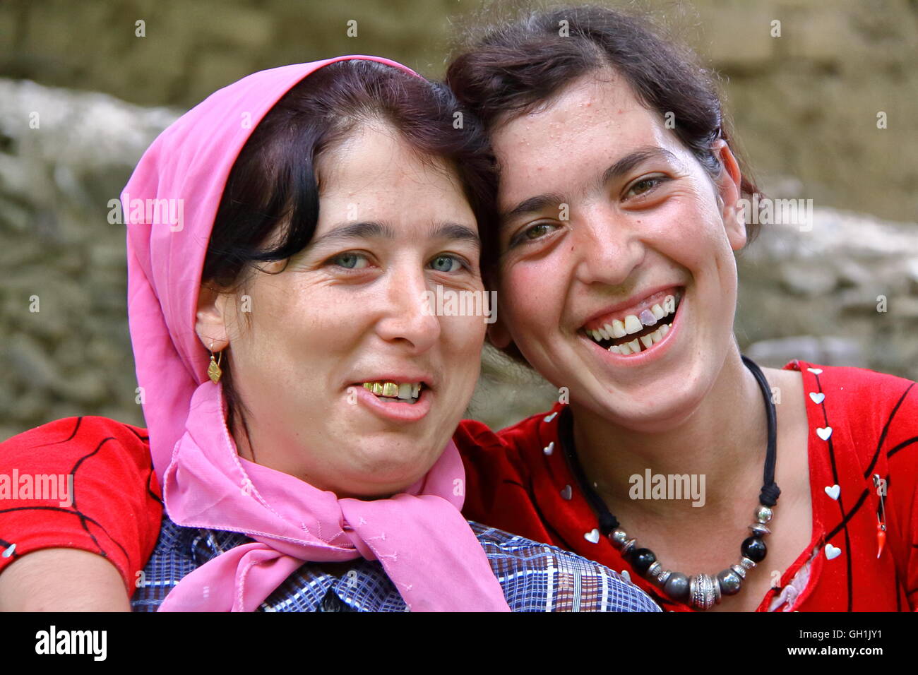 Portrait of two sisters traditionally dresses in Uhum village ...