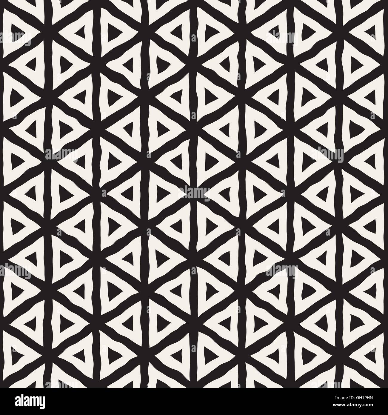 Vector Seamless Black And White Hand Drawn Triangle Lines Pattern Stock ...
