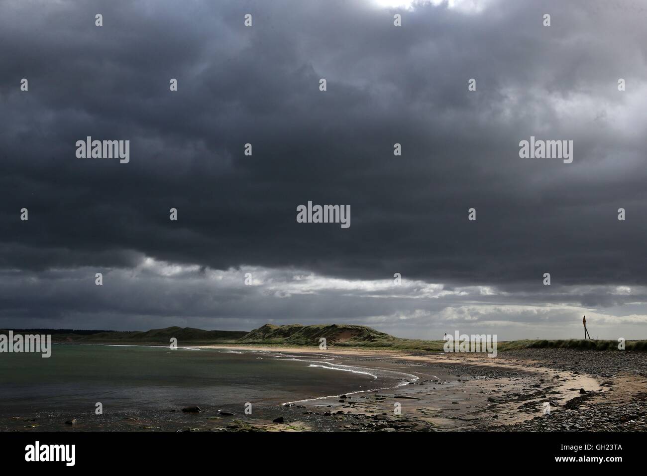Dark clouds overhead at Dunnet Bay in the Highlands of Scotland Stock ...