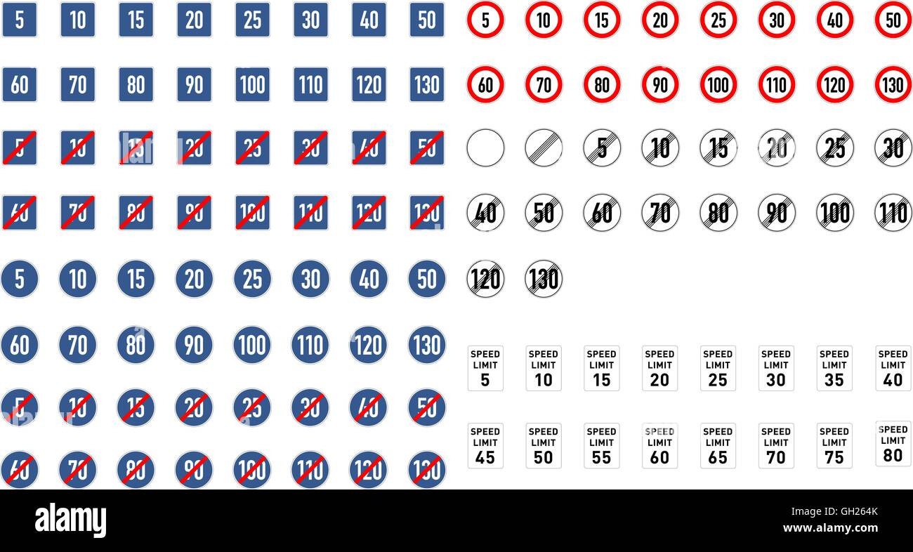Big set of speed limit different road signs on white Stock Vector Image ...