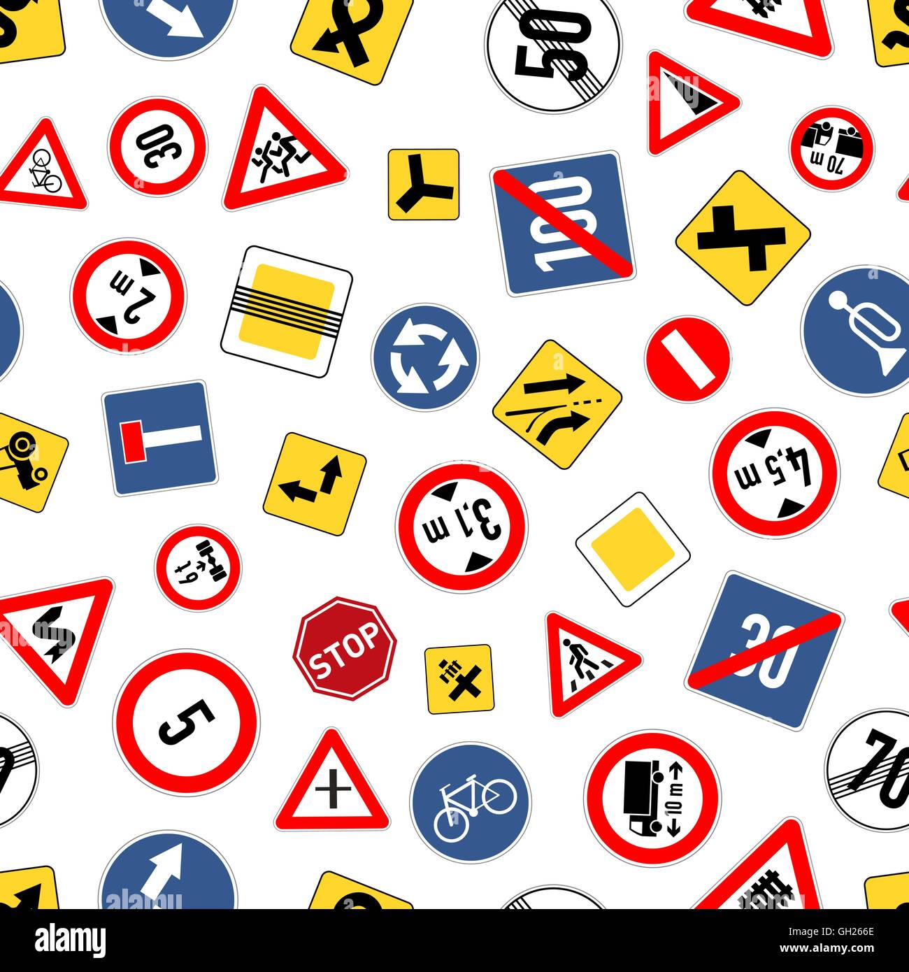 Different road signs isolated on white, seamless pattern Stock Vector ...