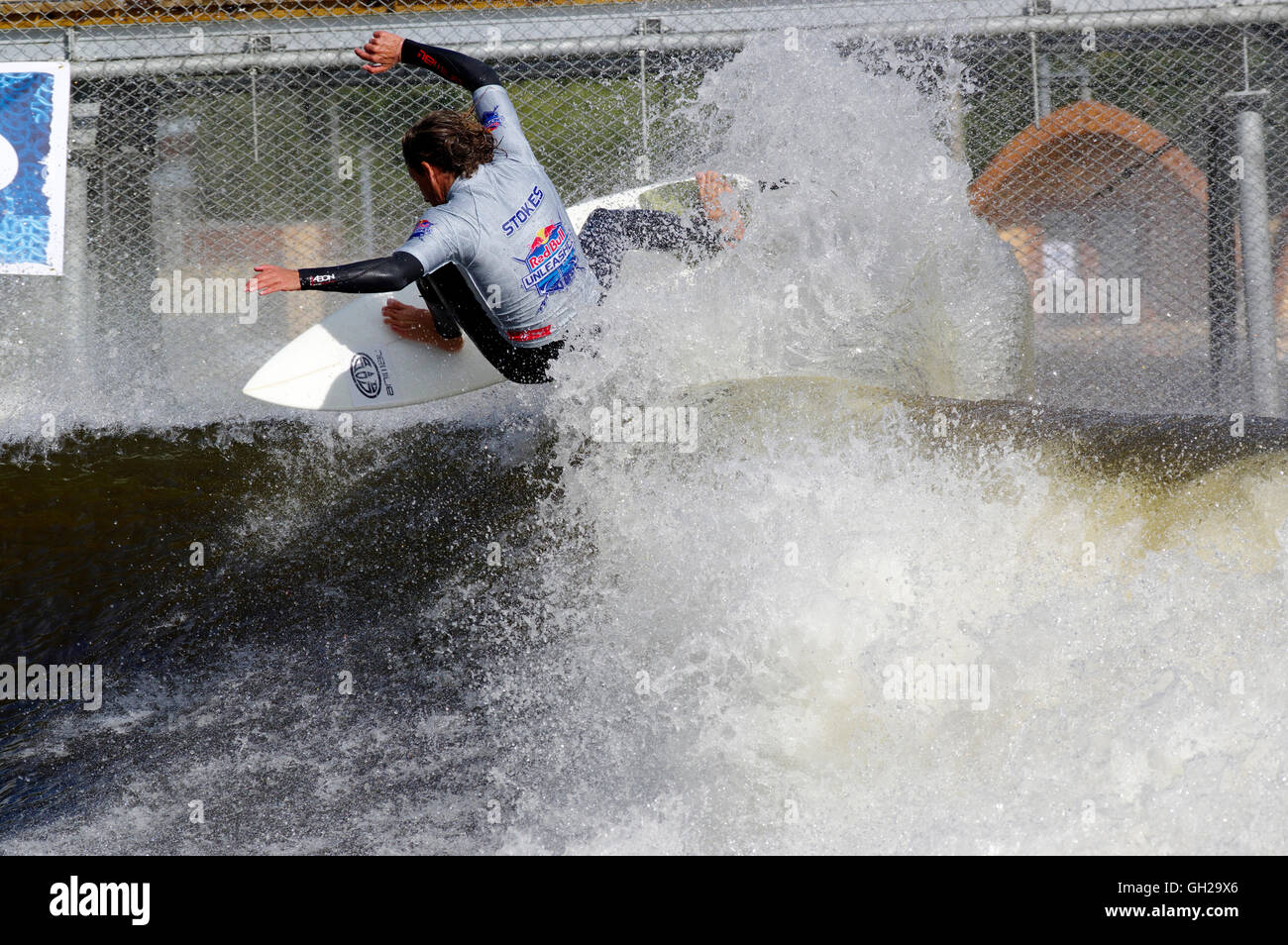 Surfer at Red Bull Unleashed competition Surf Snowdonia Stock Photo - Alamy