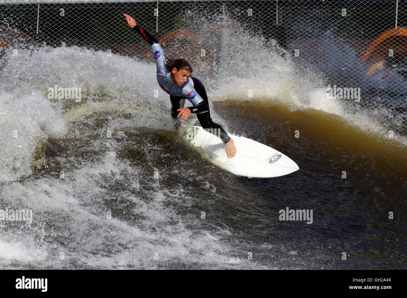Surfer at Red Bull Unleashed competition Surf Snowdonia Stock Photo - Alamy