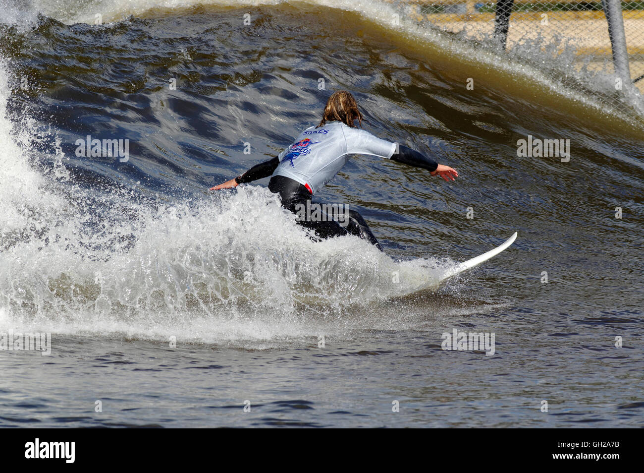 Surfer at Red Bull Unleashed competition Surf Snowdonia Stock Photo - Alamy