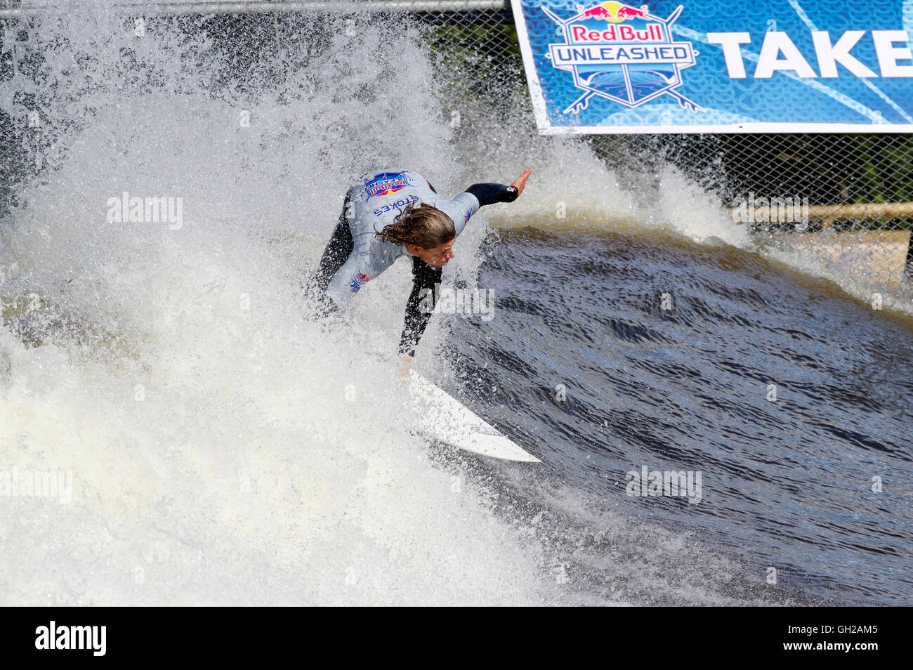 Surfer at Red Bull Unleashed competition Surf Snowdonia Stock Photo - Alamy