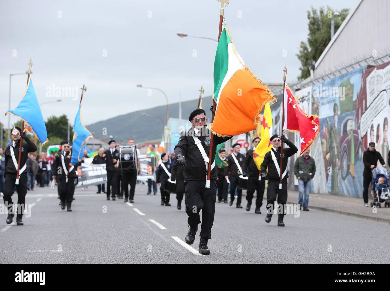 An anti-internment march proceeds down Divis Street in Belfast which ...