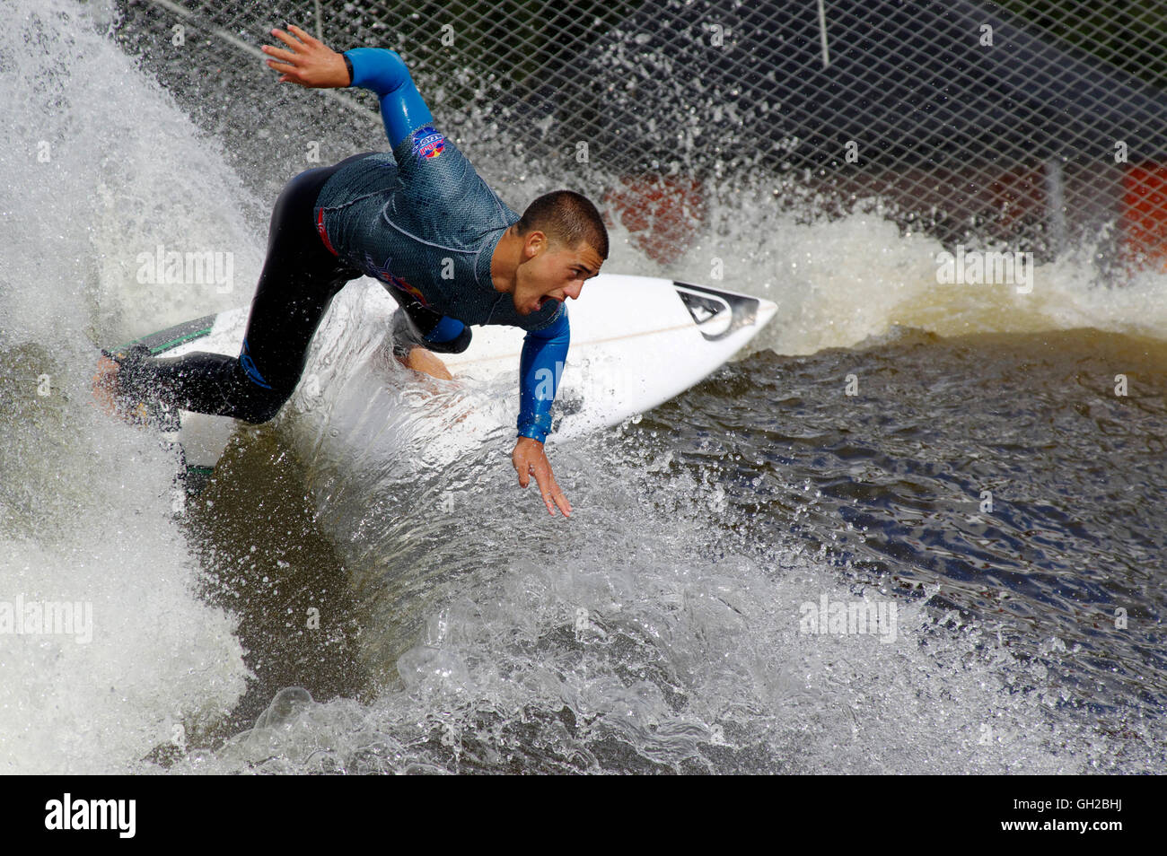 Surfer at Red Bull Unleashed competition Surf Snowdonia Stock Photo - Alamy