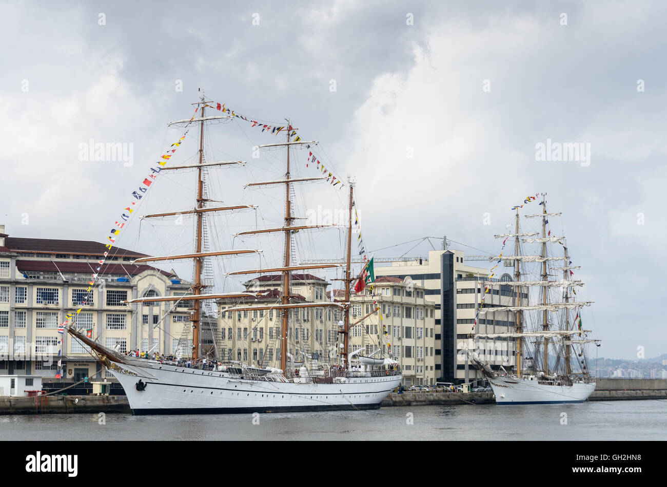 Sagres ship is the Portuguese pavilion in the Ilha das Cobras during ...