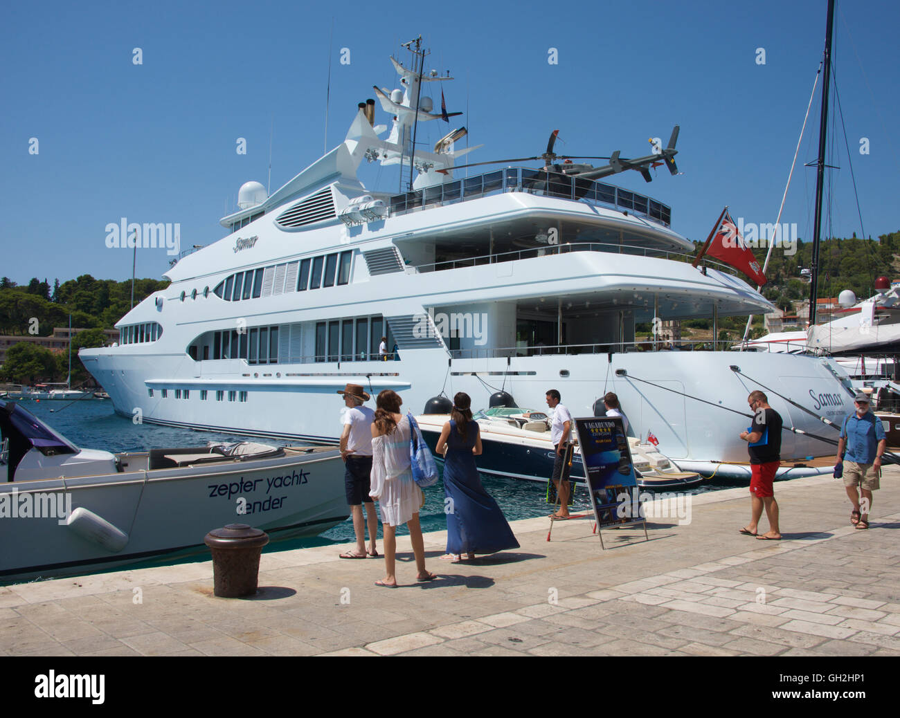 Scene from the island of Hvar, near Split, Croatia, Luxury yacht in the ...