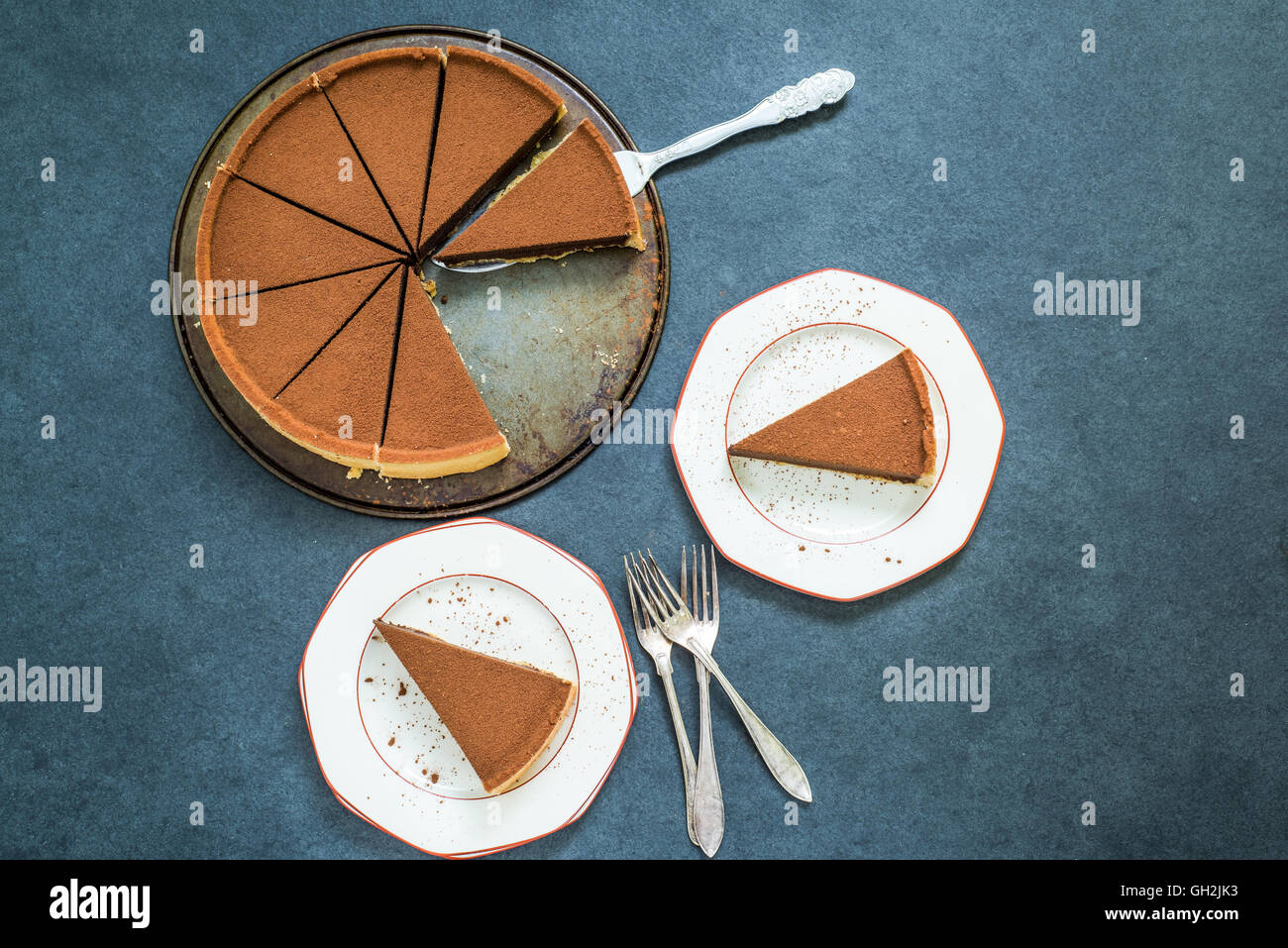 rich dark chocolate sliced cake, from above Stock Photo - Alamy