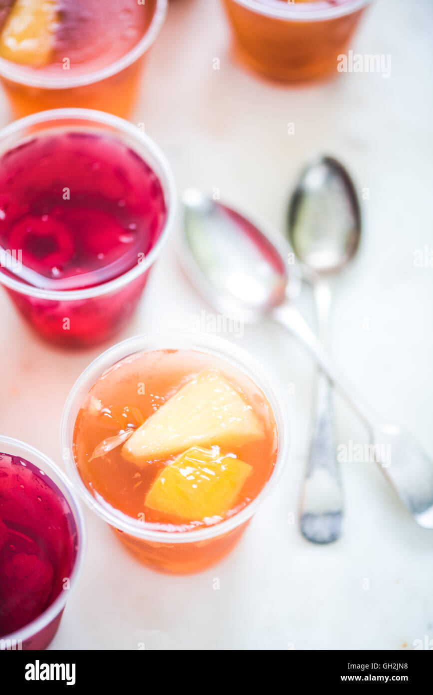 natural fruity jelly in plastic cups, kids party food Stock Photo - Alamy