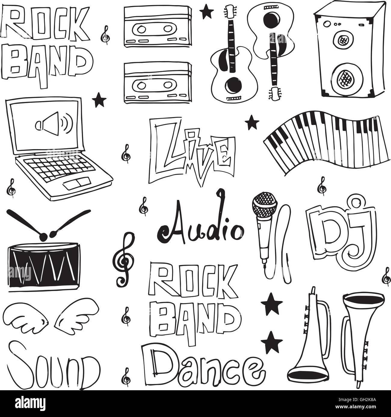 Music tools doodles hand draw Stock Vector Image & Art - Alamy