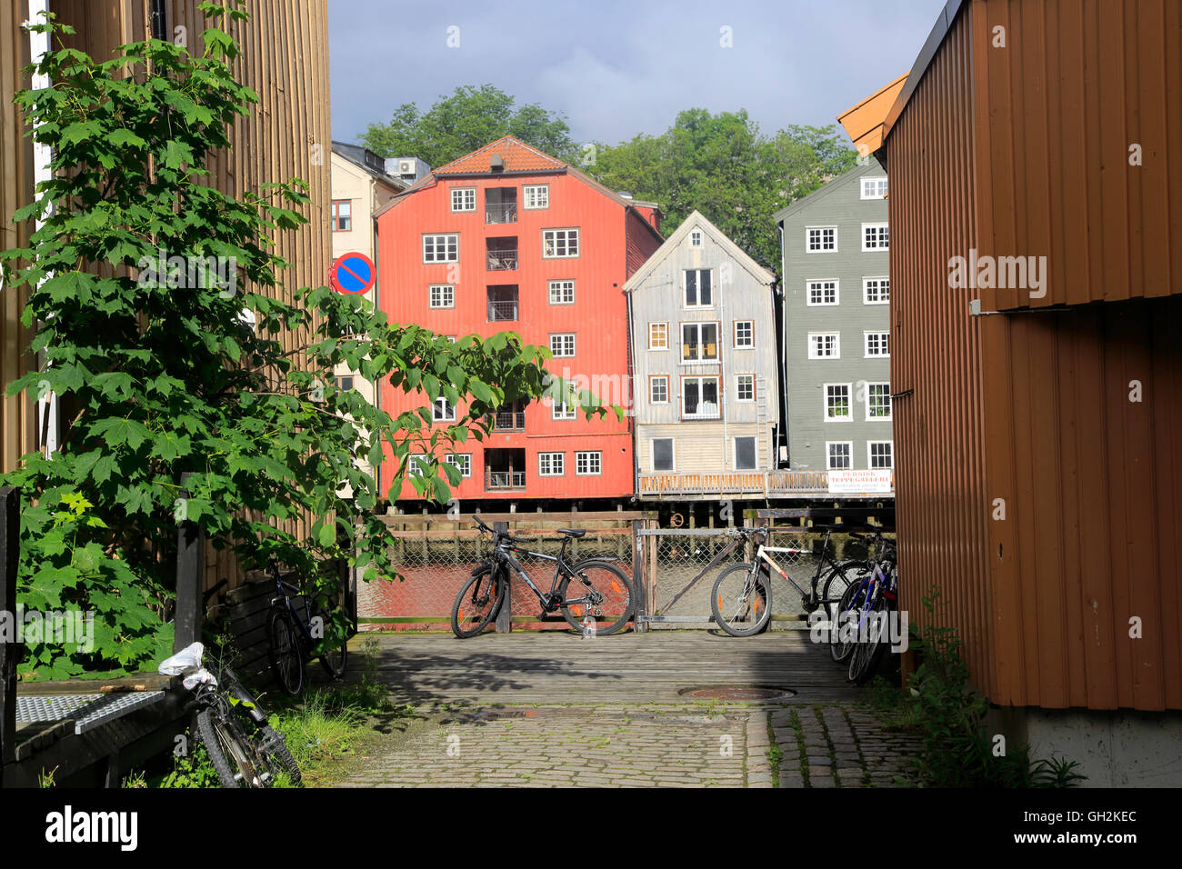 Historic waterside warehouse buildings on River Nidelva, Bryggene ...