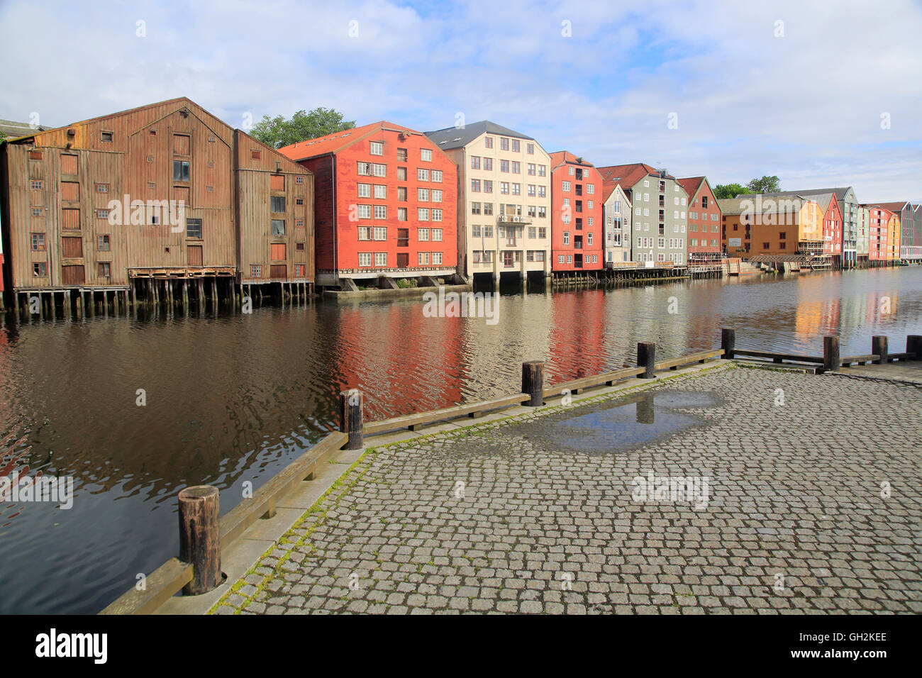 Historic waterside warehouse buildings on River Nidelva, Bryggene ...