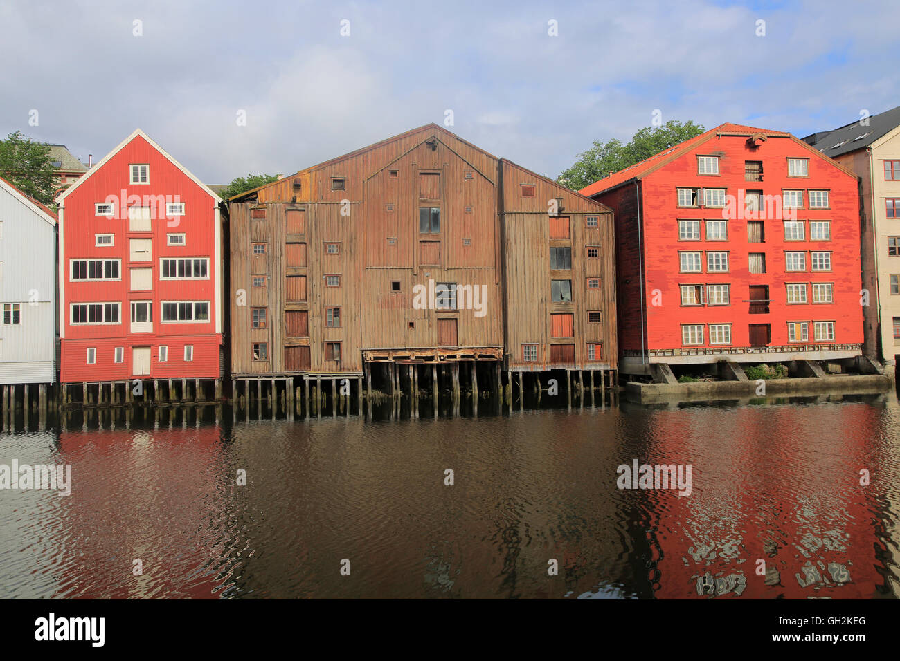 Historic waterside warehouse buildings on River Nidelva, Bryggene ...
