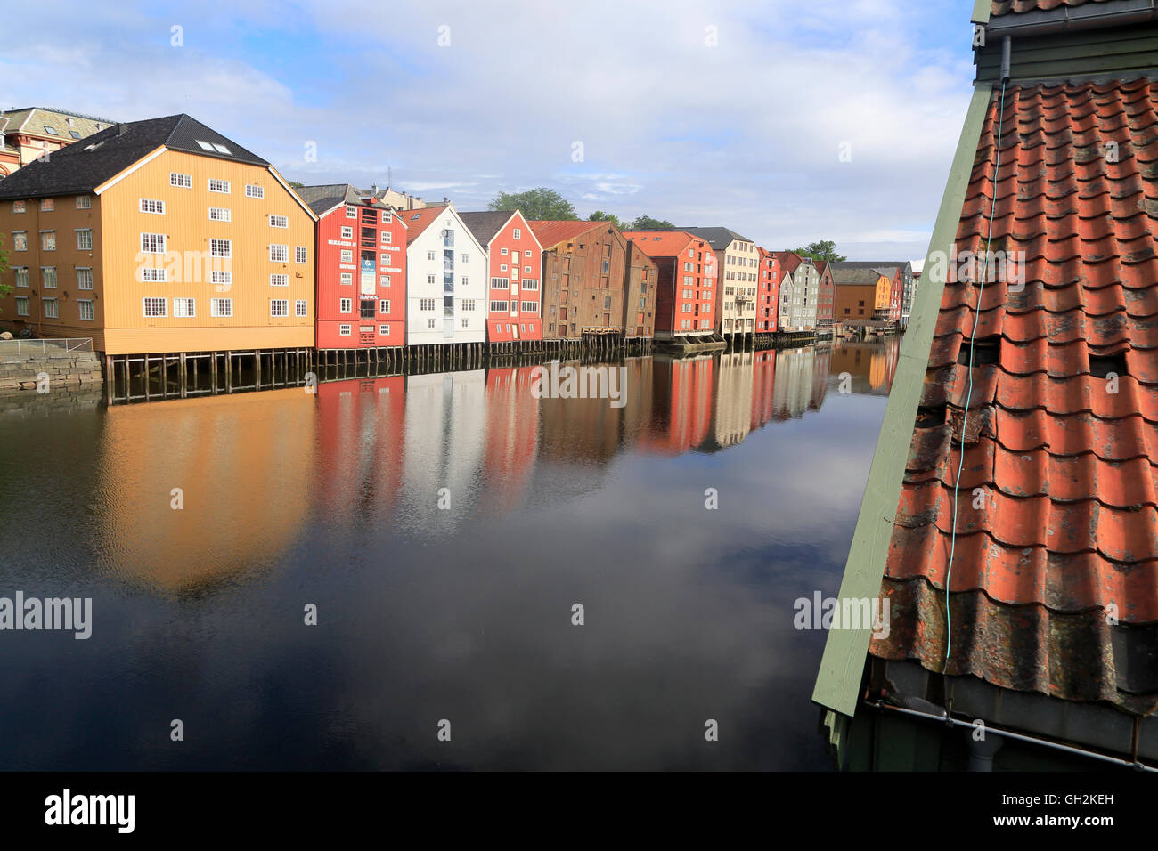 Historic waterside warehouse buildings on River Nidelva, Bryggene ...