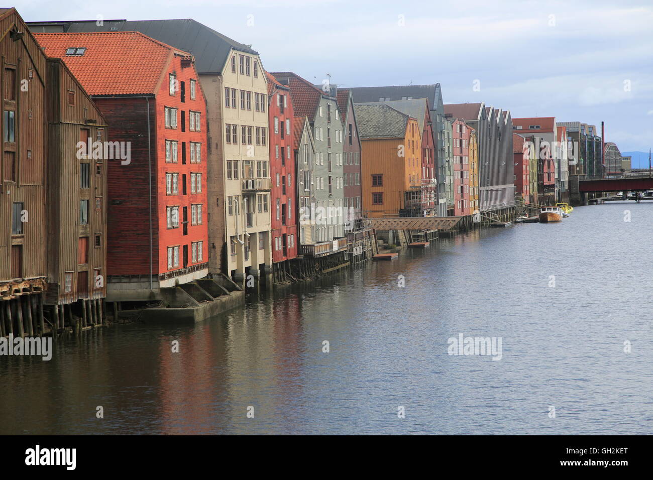 Historic waterside warehouse buildings on River Nidelva, Bryggene ...