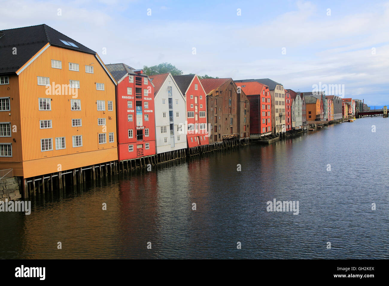 Historic waterside warehouse buildings on River Nidelva, Bryggene ...