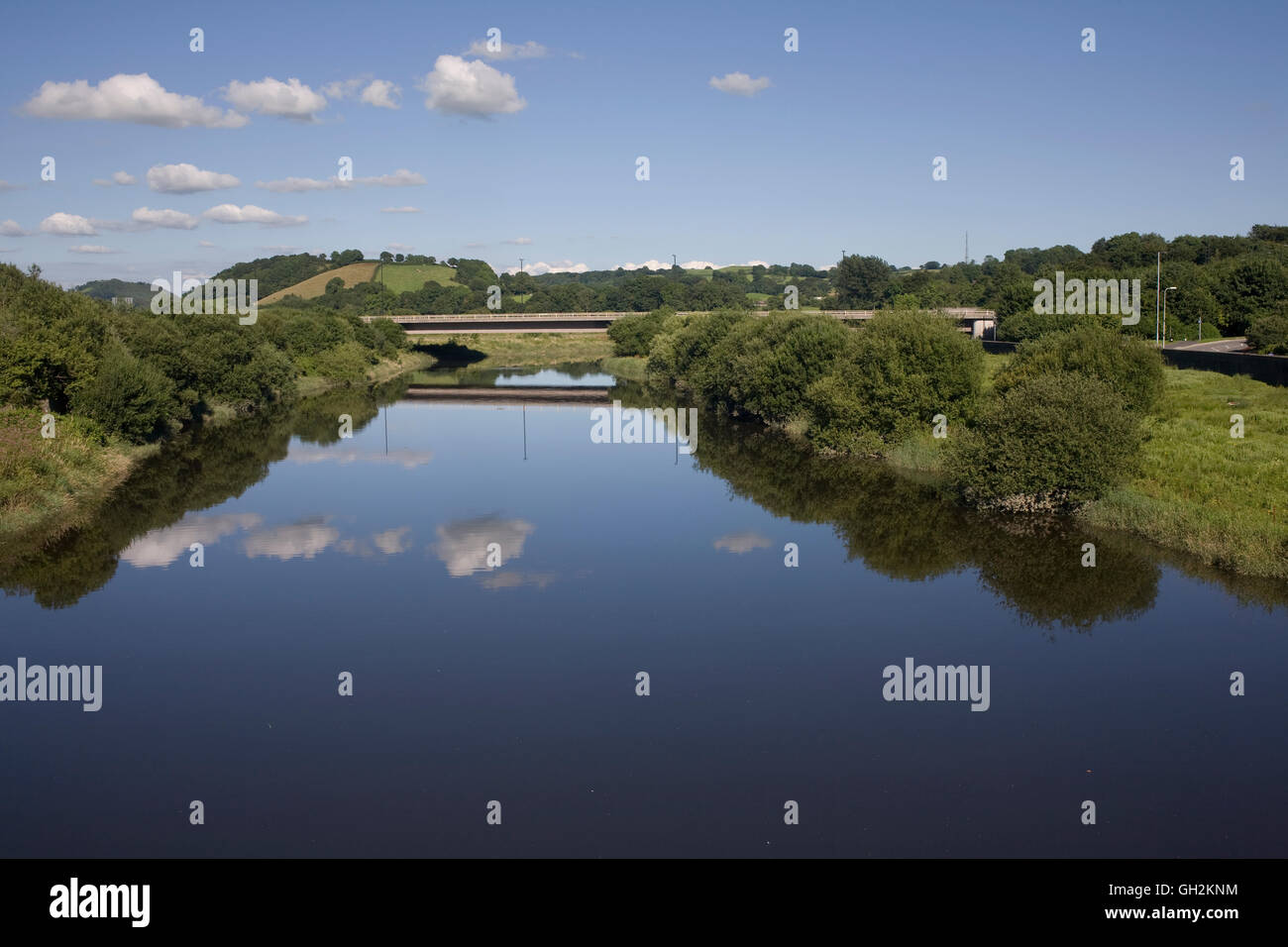 River Towy at Carmarthen with A40 road bridge in distance Stock Photo ...