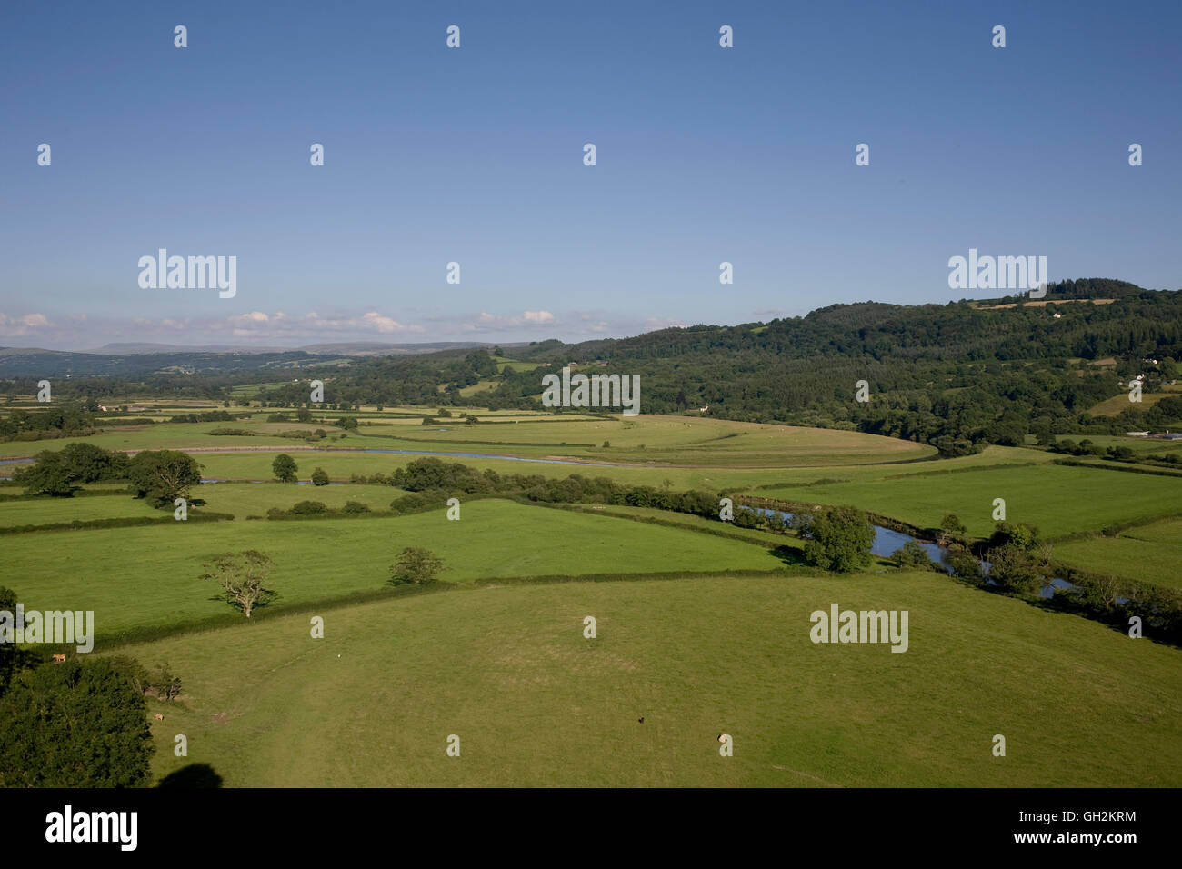Valley of River Towy looking West from Dryslwyn early on a summer ...