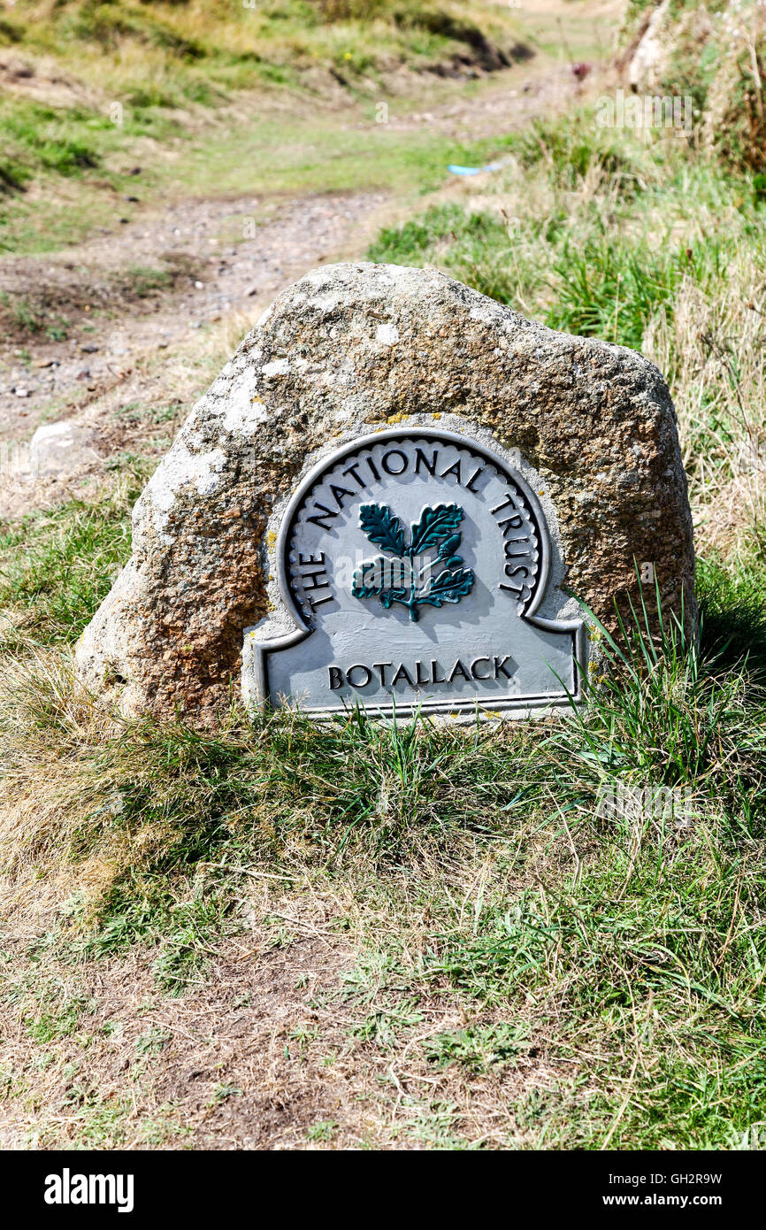 A National Trust omega sign saying Botallack Cornwall England UK ...