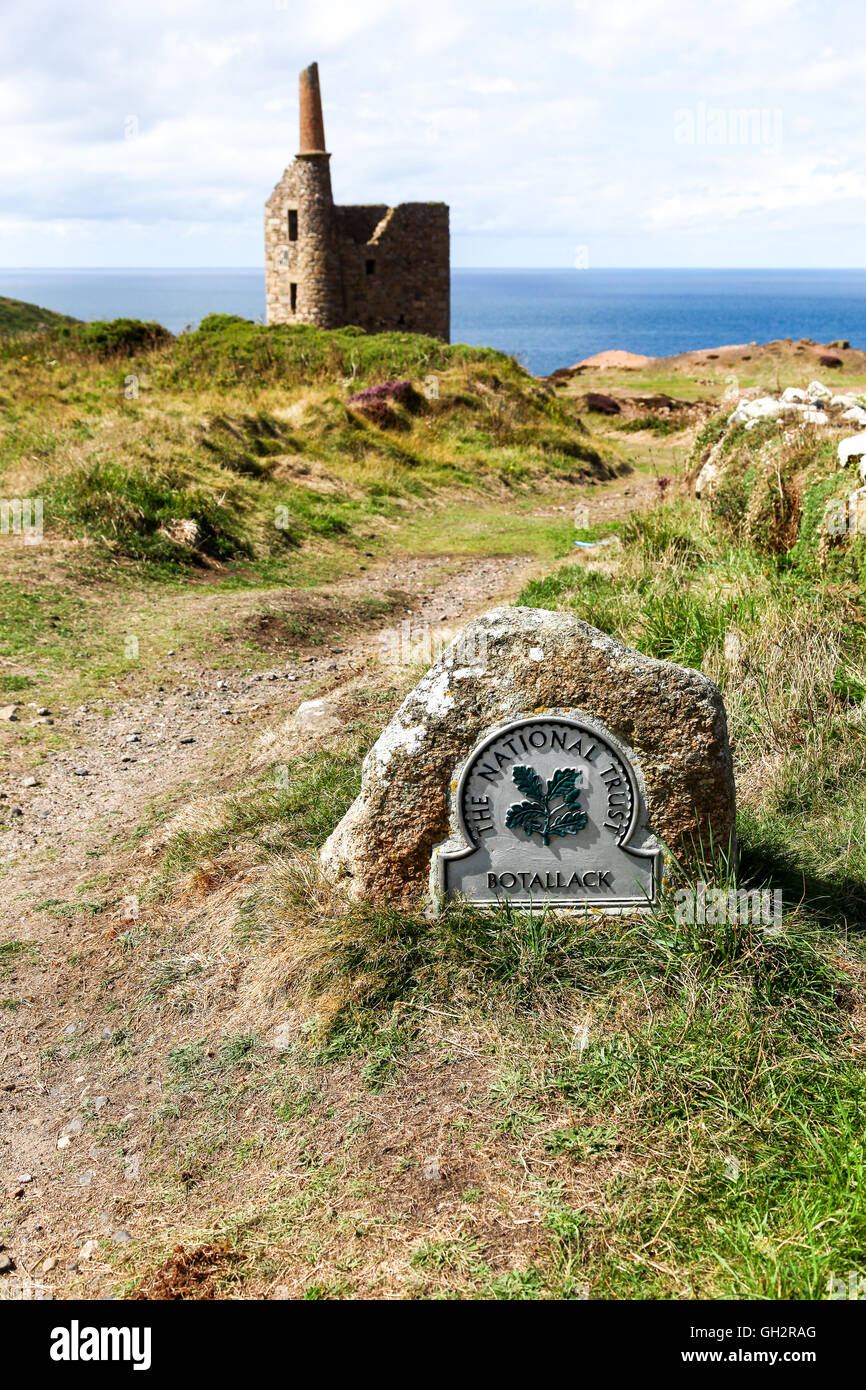 A National Trust omega sign saying Botallack and West Wheal Owles mine ...