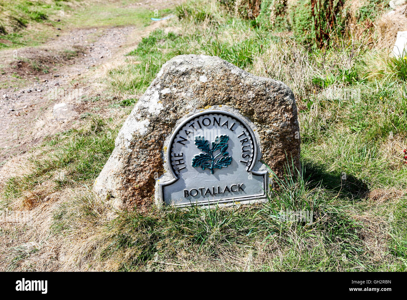 A National Trust omega sign saying Botallack Cornwall England UK ...