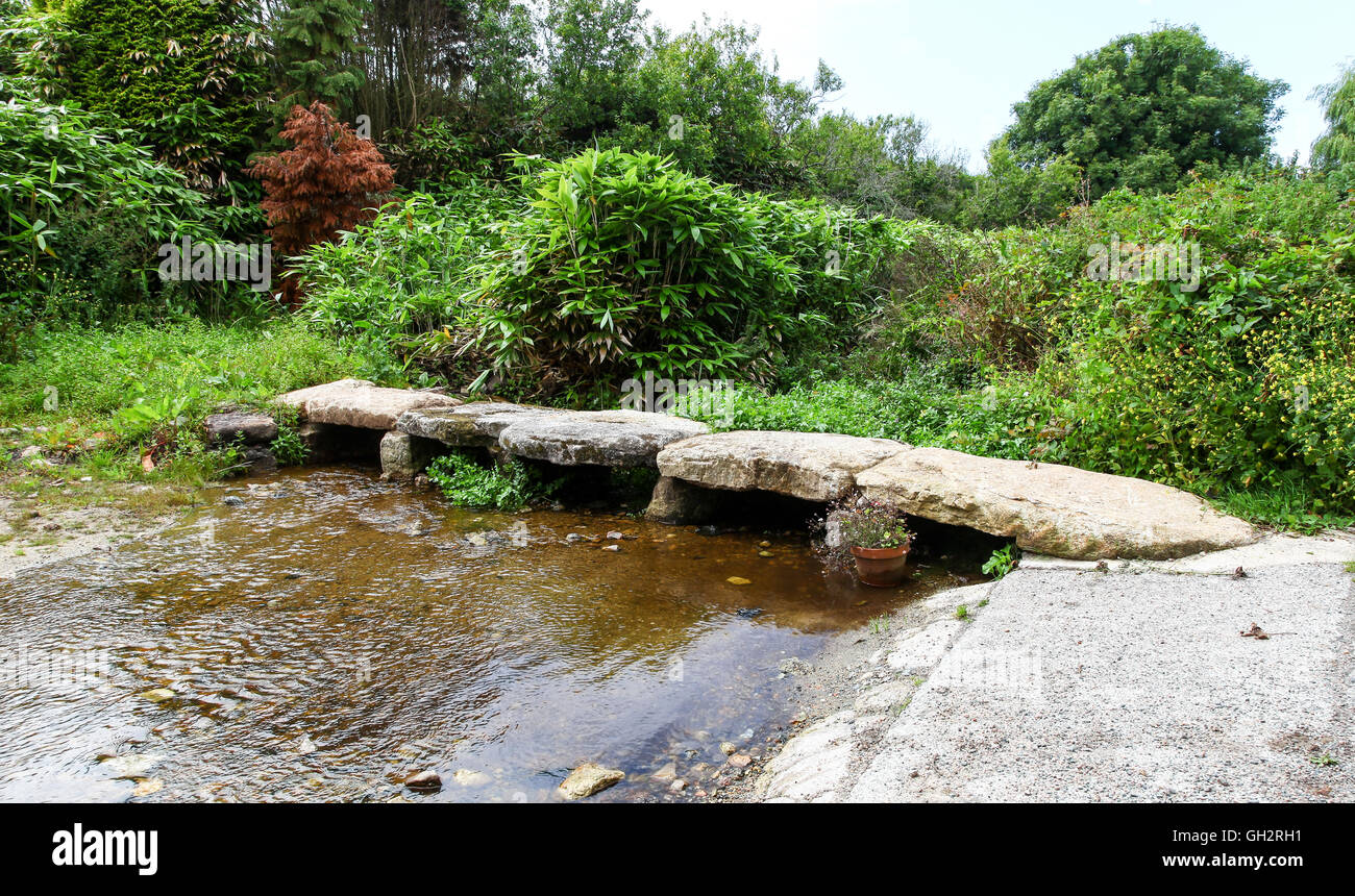 A stone clapper bridge Cornwall England UK Stock Photo - Alamy