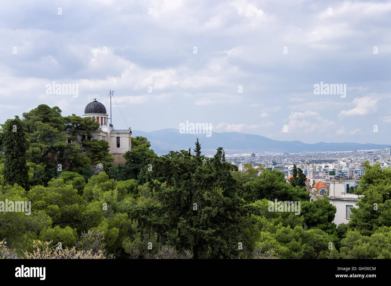 The city of Athens, Greece, with the star observatory in view Stock ...