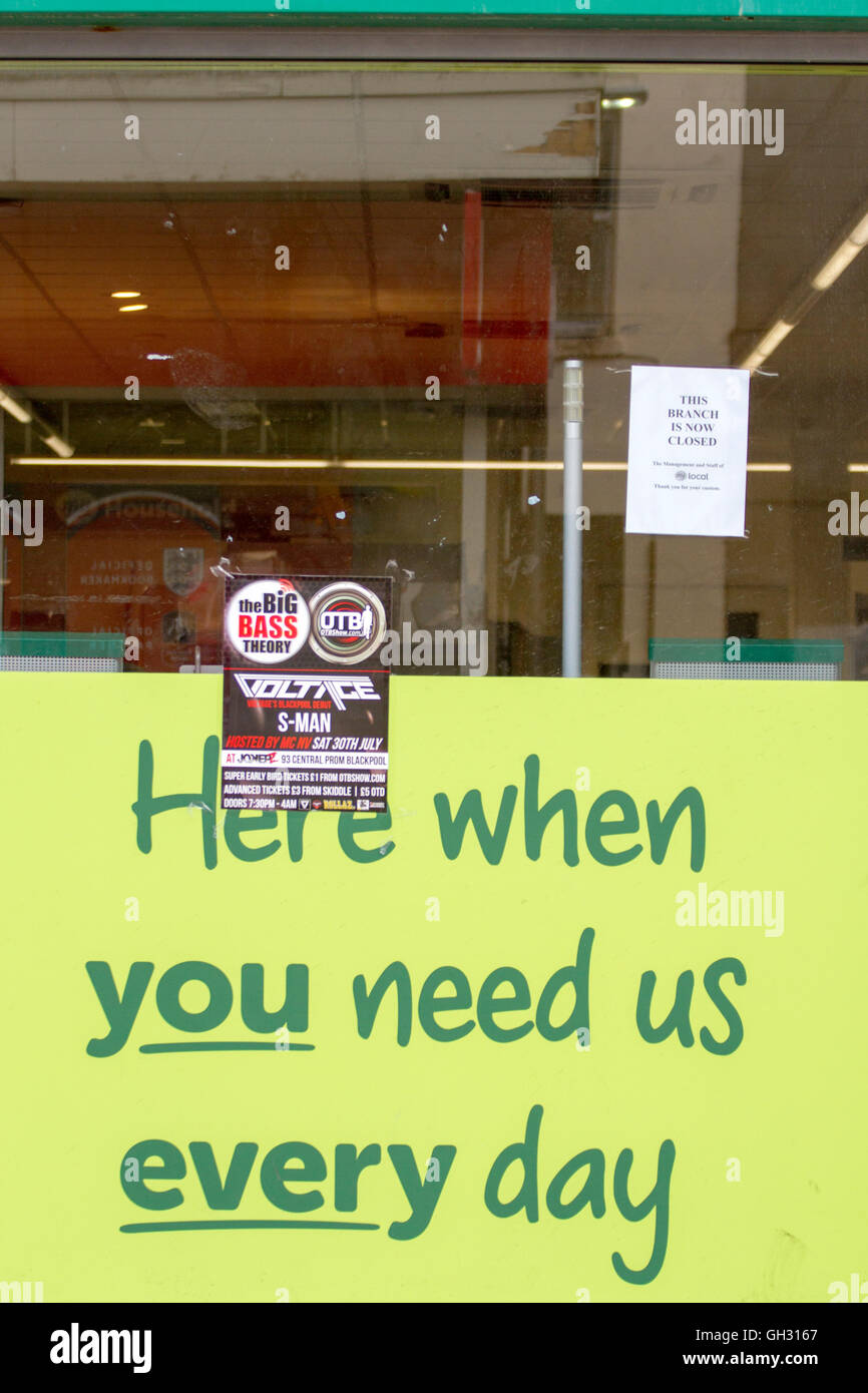 'Here when you need us every day' shop window sign with a 'Closed Down ...