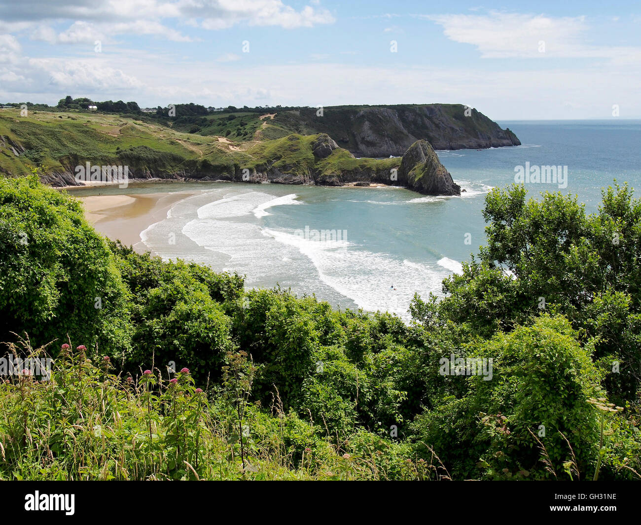 Three Cliff Bay (sometime Three Cliffs Bay), Gower, Wales looking east ...