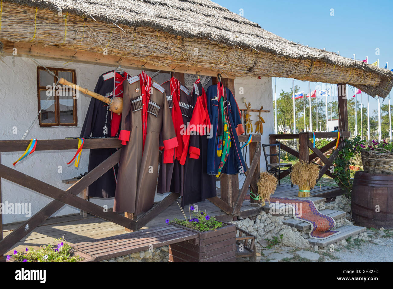 Russia, Ataman - 26 September 2015: Cossack upper uniforms hanging on ...
